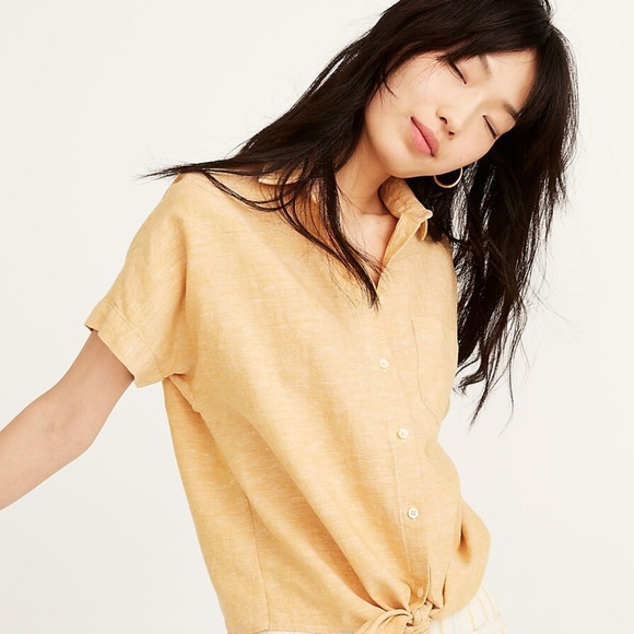 Madewell | Tops | Madewell Short Sleeve Linen Tie Front Shirt S | Poshmark